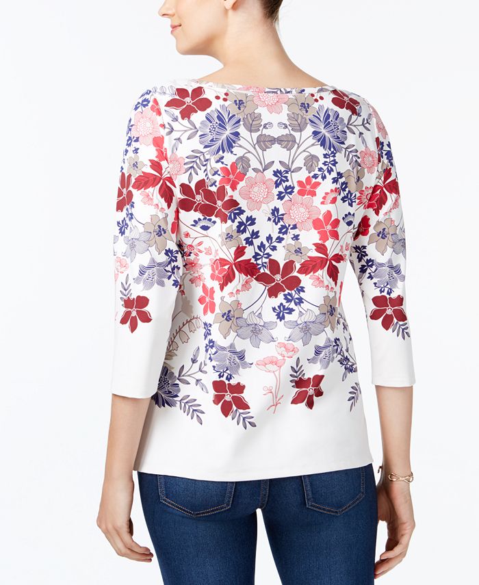 Charter Club Petite Printed Keyhole Top, Created for Macy's - Macy's