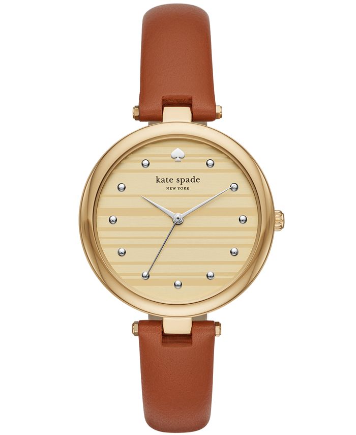kate spade new york Women's Varick Cognac Leather Strap Watch 36mm - Macy's