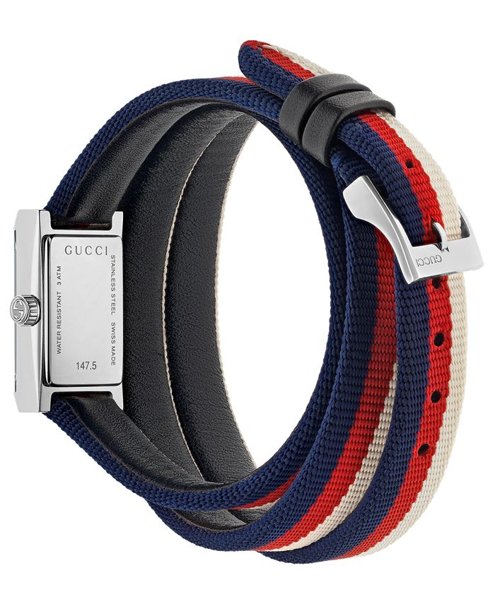 Gucci Women's Swiss G-Frame Cream-Red-Blue Nylon Wrap Strap Watch ...