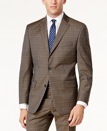 Michael Kors Michael Kors Men's Classic-Fit Tan & Blue Plaid Suit - Macy's