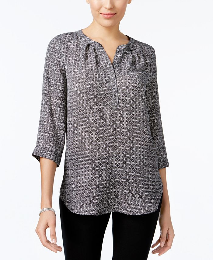 NY Collection Printed Pleated Blouse - Macy's