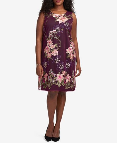 ECI Plus Size Embroidered Trapeze Dress - Dresses - Plus Sizes - Macy's
