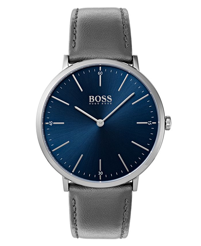 BOSS Hugo Boss Men's Horizon Gray Leather Strap Watch 40mm - Macy's