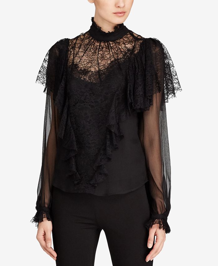 Polo Ralph Lauren Lace Chiffon Blouse - Macy's