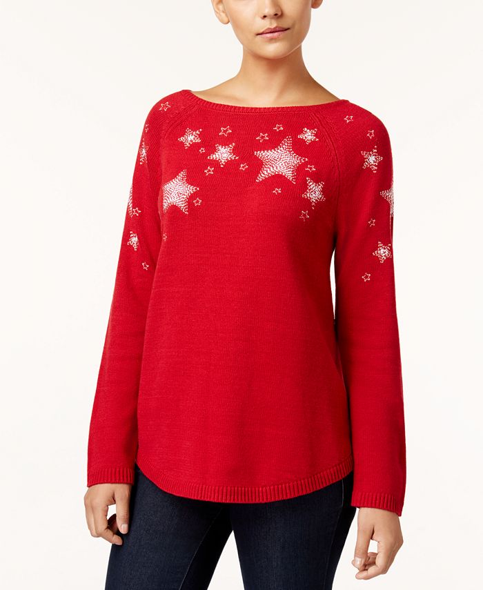 Style & Co Petite Embroidered Star-Pattern Sweater, Created for Macy's ...