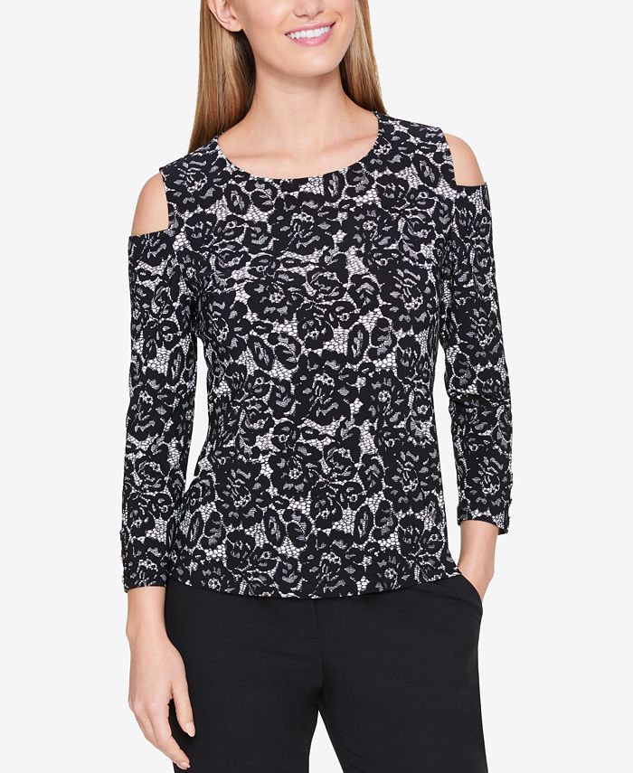 Tommy Hilfiger Lace Cold-Shoulder Button-Sleeve Top - Macy's