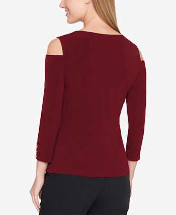 Tommy Hilfiger Cold-Shoulder Button-Sleeve Top - Macy's