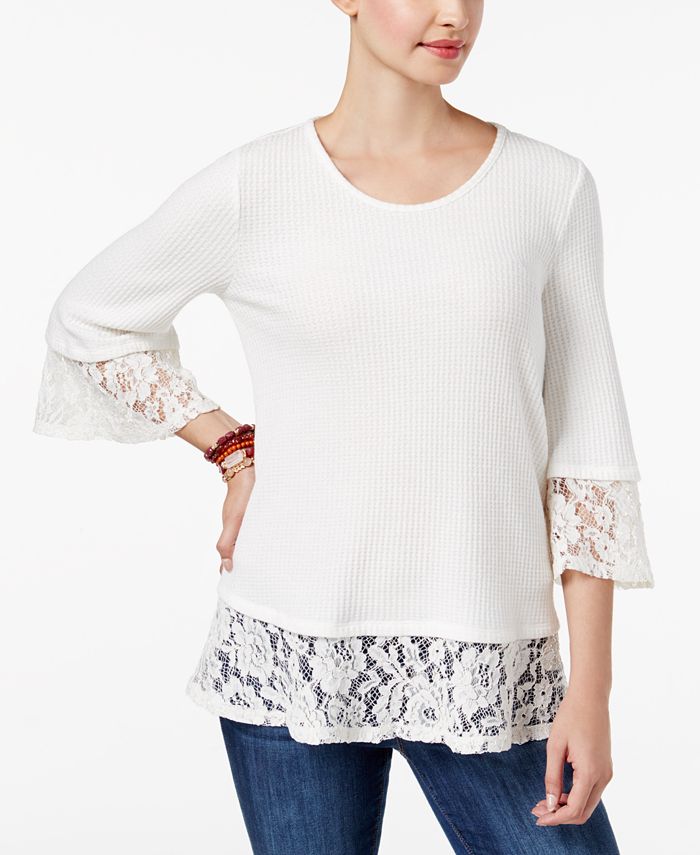 Style & Co Petite Lace-Trim Top, Created for Macy's - Macy's
