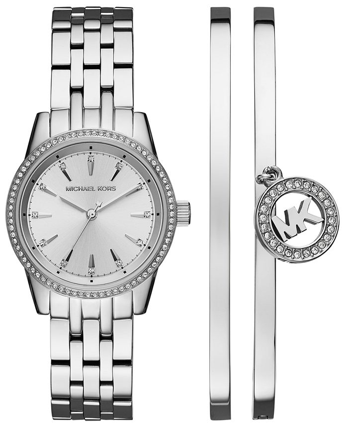 Michael Kors Women's Ritz Stainless Steel Bracelet Watch 33mm Gift Set ...