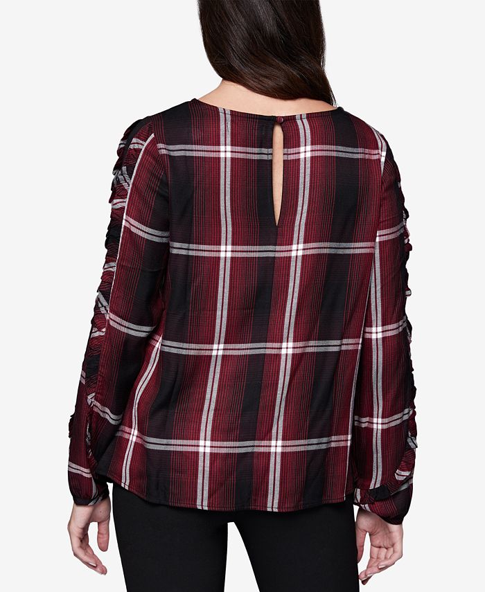 Sanctuary Josie Ruffled-Sleeve Plaid Top - Macy's