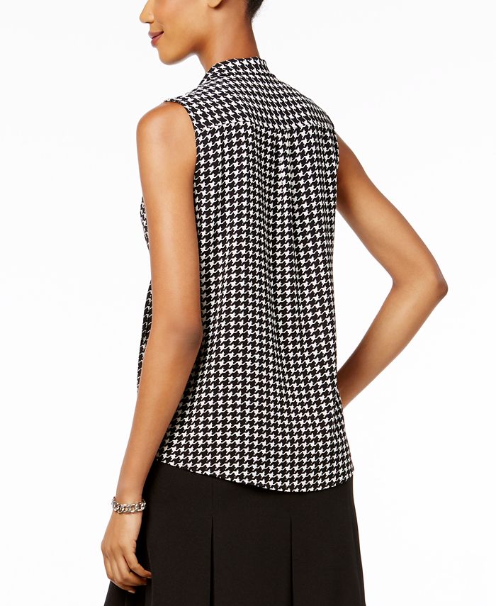 Kasper Houndstooth-Print Tie-Neck Shell - Macy's