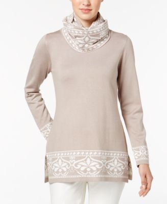NY Collection Removable Infinity Scarf Tunic Sweater - Macy's