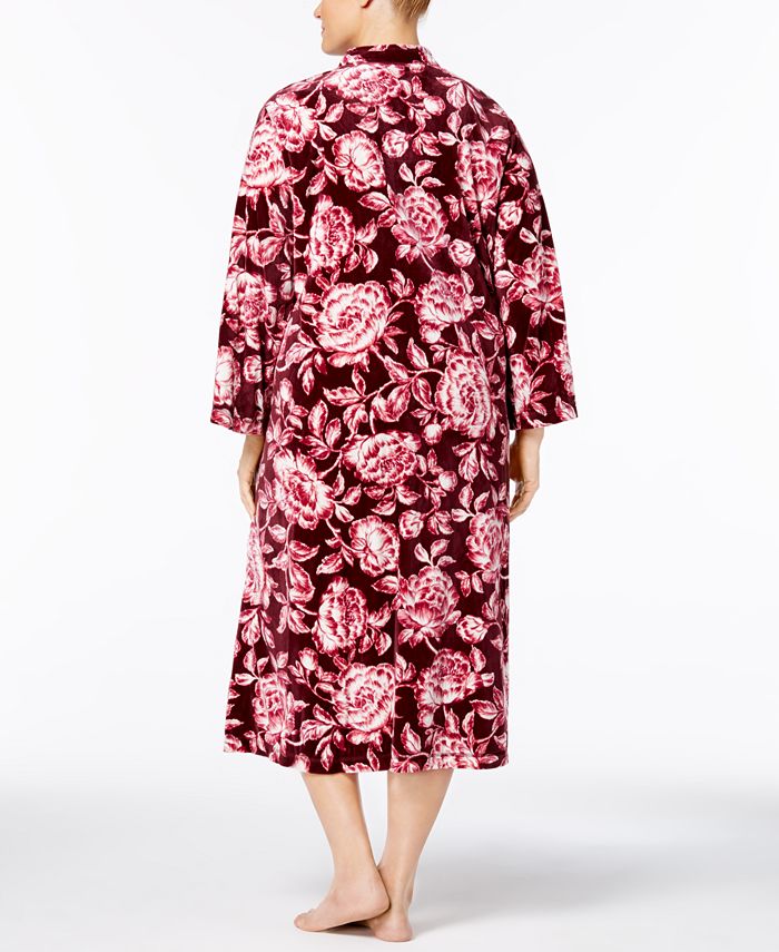 Miss Elaine Plus Size Printed Brushed Velour Zip-Front Robe - Macy's
