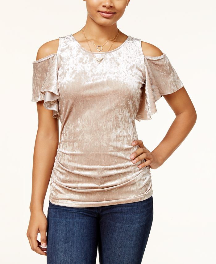 BCX Juniors' Velvet Cold-Shoulder Top - Macy's