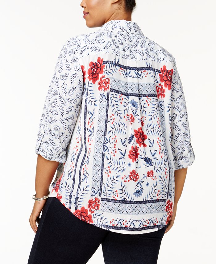 Style & Co Plus Size Mixed-Print Blouse, Created for Macy's - Macy's