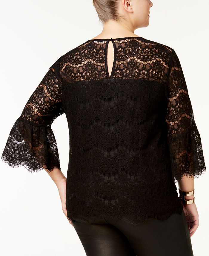 Monteau Trendy Plus Size Lace Illusion Top - Macy's