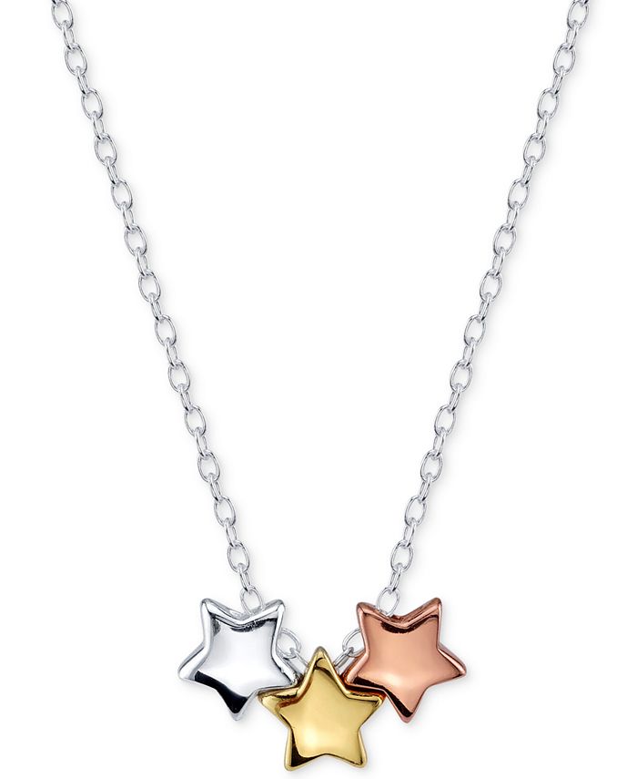Unwritten Tri-Color Star Trio Pendant Necklace in Sterling Silver - Macy's