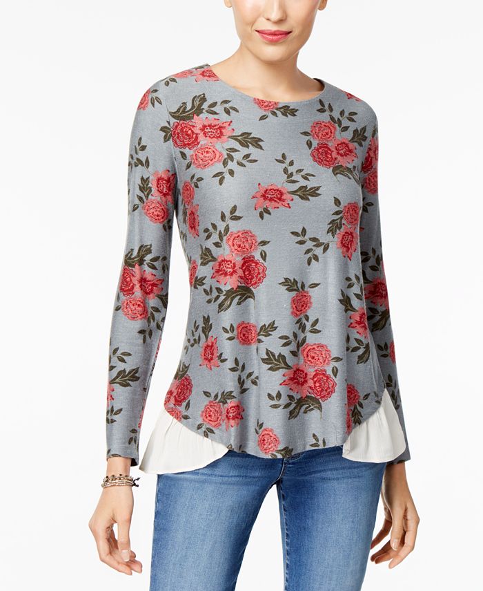 Style & Co Petite Printed Layered-Look Top, Created for Macy's - Macy's