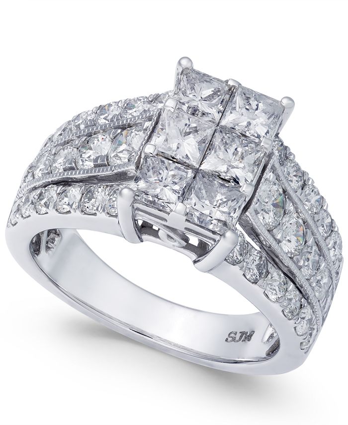 Macy's Diamond Princess Cluster Ring (3 ct. t.w.) in 14k White Gold ...