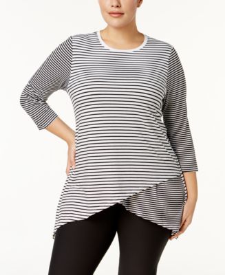 Calvin Klein Performance Plus Size Striped Crossover Tunic - Macy's