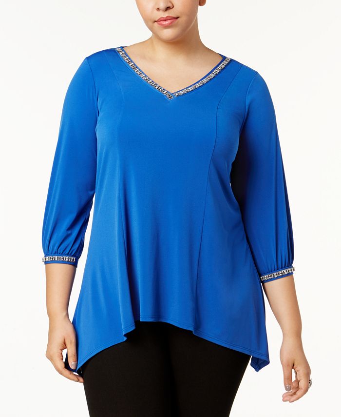 NY Collection Plus Size Embellished Handkerchief Top - Macy's