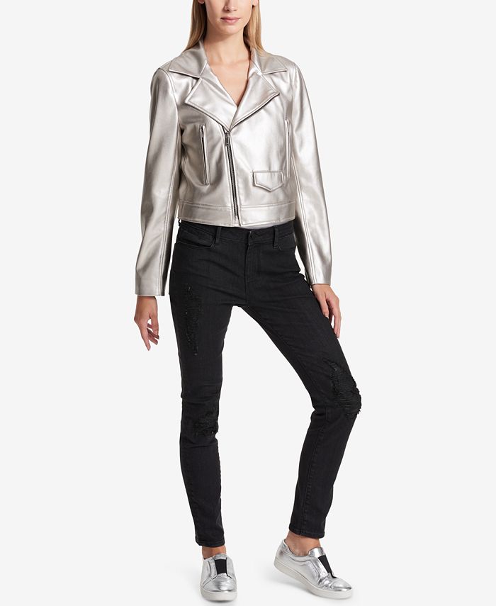 DKNY Metallic Moto Jacket - Macy's