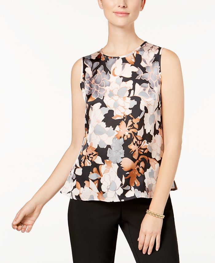 Kasper Floral-Print Jewel-Neck Shell, Regular & Petite - Macy's