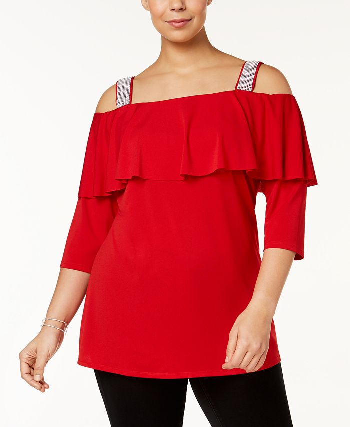 Belldini Plus Size Off-The-Shoulder Ruffled Tunic - Macy's