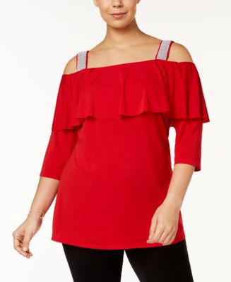 Belldini Plus Size Off-The-Shoulder Ruffled Tunic - Macy's