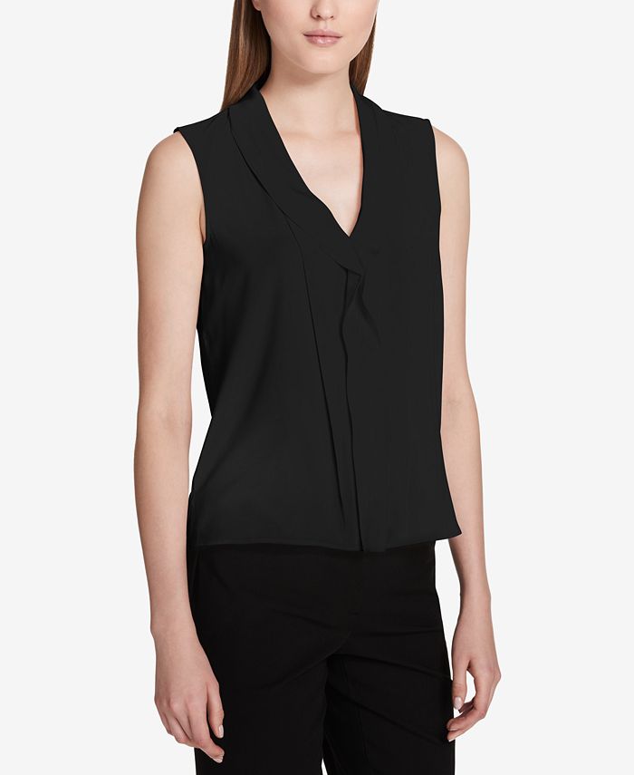 Calvin Klein Ruffled V-Neck Shell, Regular & Petite - Macy's