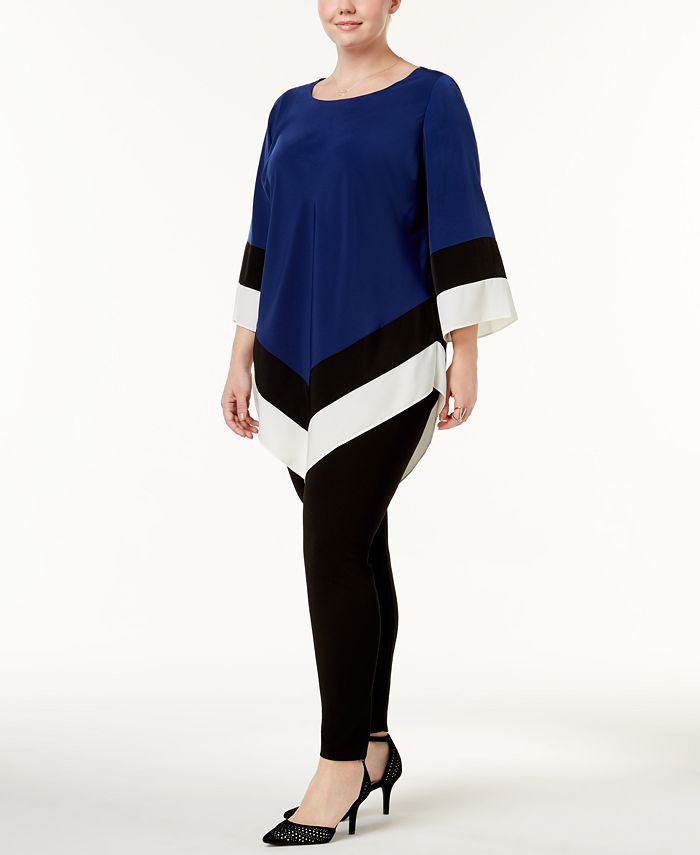 Alfani Plus Size Colorblocked V-Hem Top, Created for Macy's - Macy's