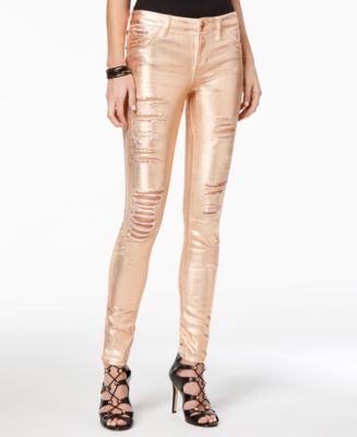GUESS Metallic Ripped Skinny Jeans - Macy's