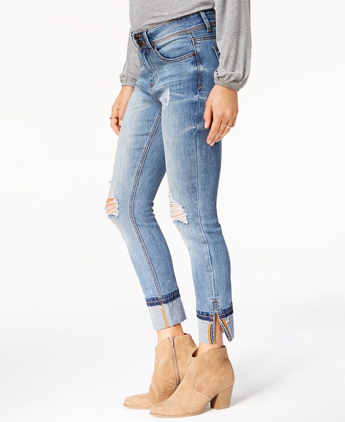 Indigo Rein Juniors' Ripped Vented-Cuff Skinny Jeans - Macy's