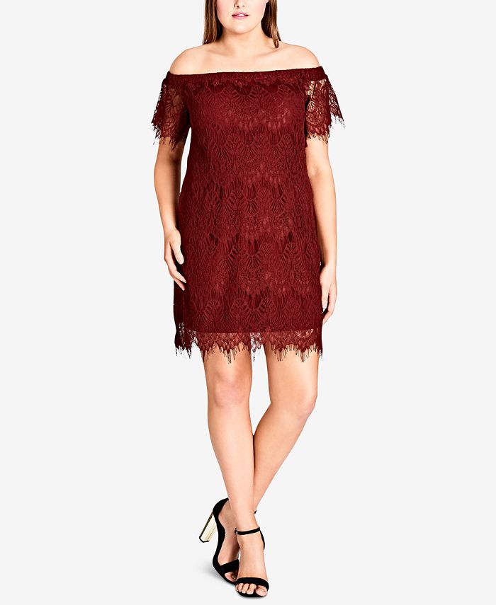 City Chic Trendy Plus Size Off The Shoulder Lace Dress Macys