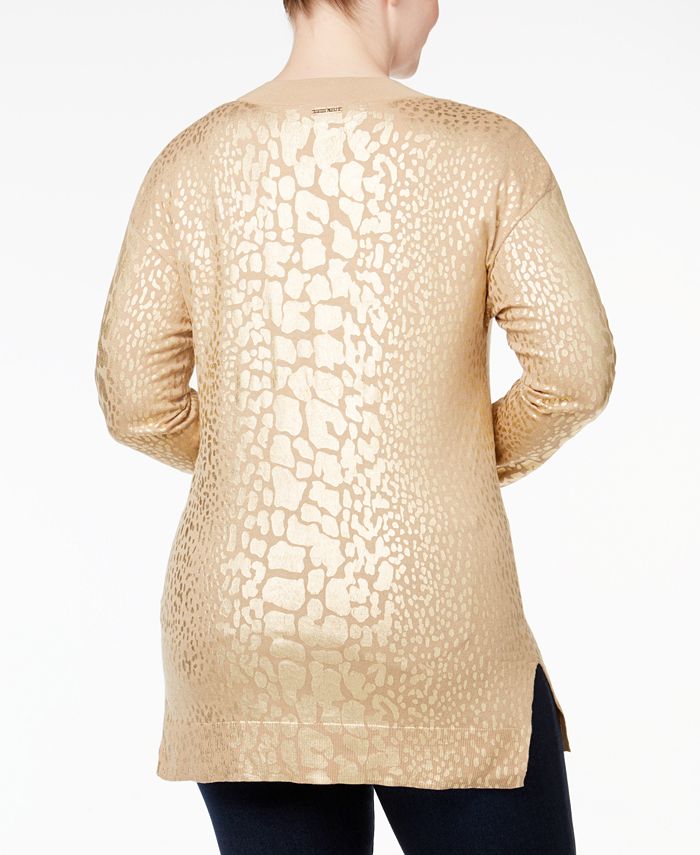 Michael Kors Plus Size Foil-Print Tunic Sweater - Macy's