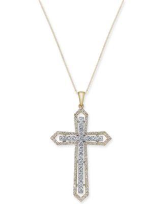 Diamond Two Tone Cross Pendant Necklace 1 ct. t.w. in 14k Yellow and White Gold