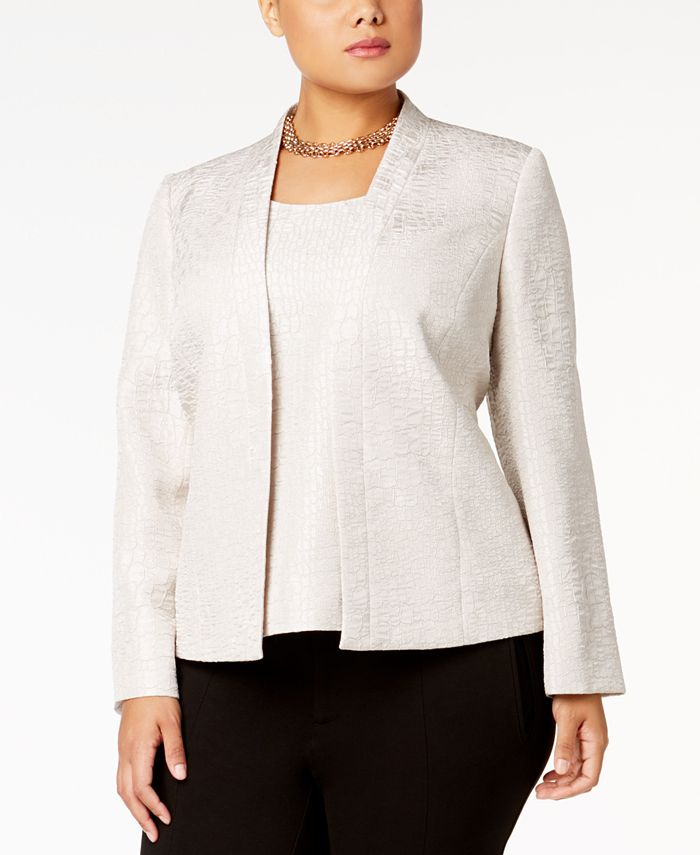 Kasper Plus Size Jacquard Flyaway Jacket - Macy's