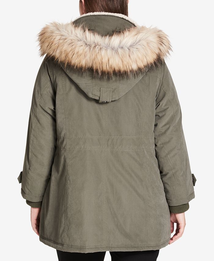 DKNY Plus Size Faux-Fur-Trim Hooded Parka - Macy's