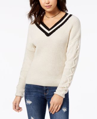 American Rag Juniors' Varsity Lace-Up-Sleeve Sweater, Created for Macy ...