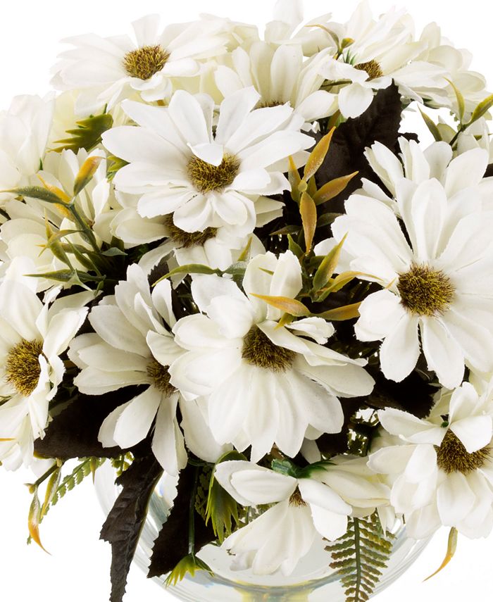 Pure Garden White Daisy Floral Arrangement with Vase, 9" x 6" x 6" - Macy's