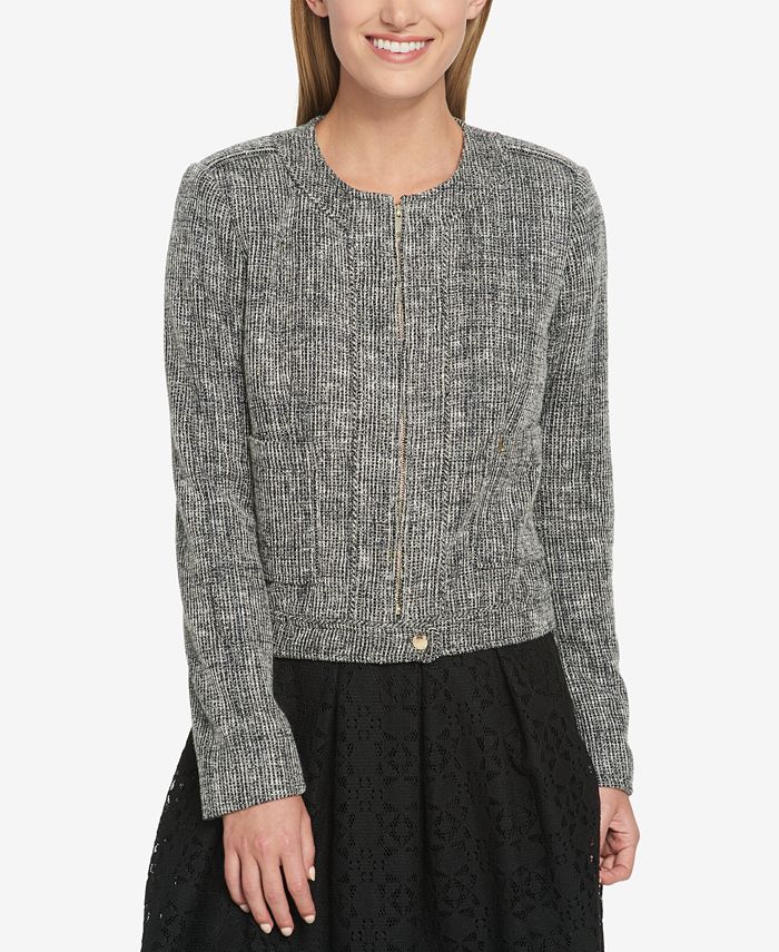 Tommy Hilfiger Collarless Tweed Jacket - Macy's