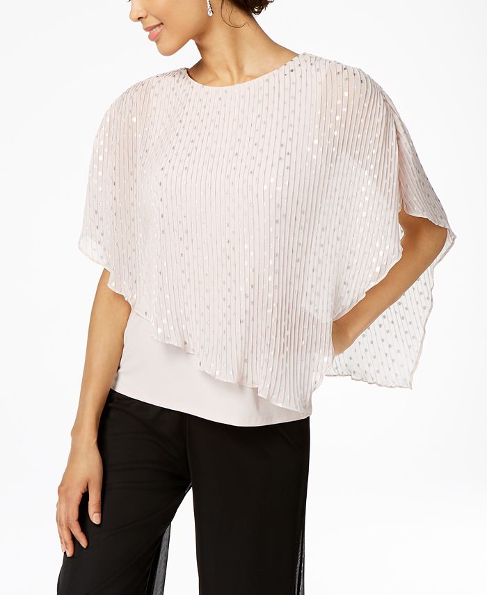 MSK Metallic-Dot Pleated Popover Top - Macy's
