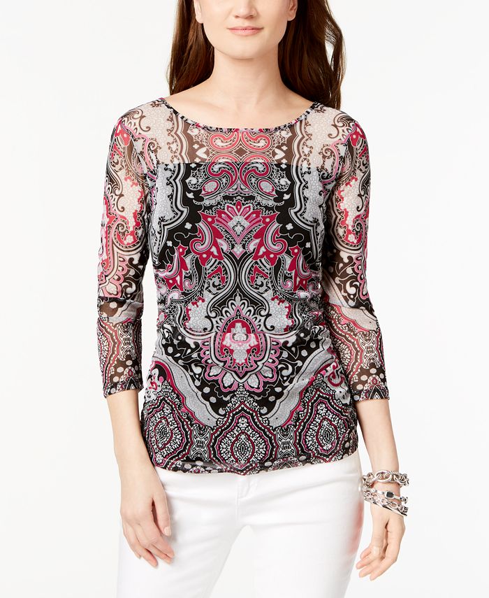 INC International Concepts I.N.C. Printed Mesh Top, Created for Macy's ...