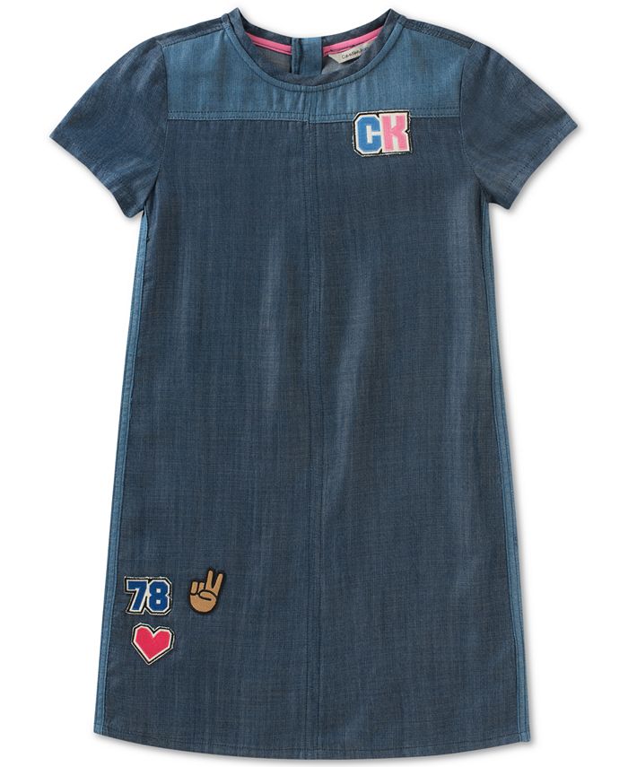 Calvin Klein Cotton Denim Patch Dress, Big Girls - Macy's
