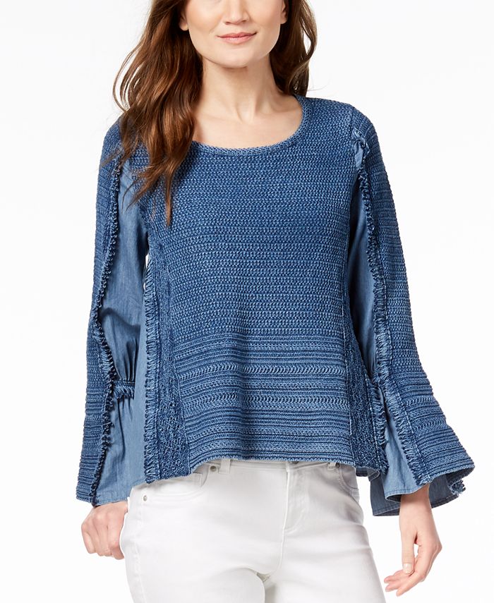 INC International Concepts I.N.C. Cotton Mixed-Media Sweater, Created ...