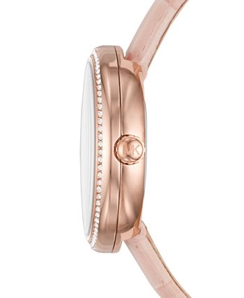 Michael Kors Women's Courtney Pink Leather Strap Watch 36mm - Macy's
