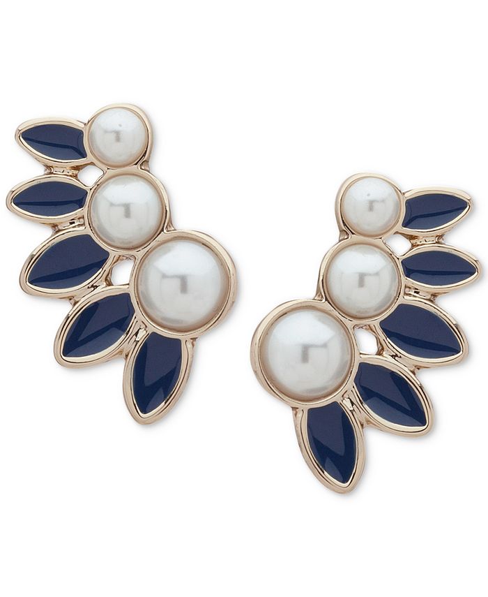 Ivanka Trump Gold-Tone Imitation Pearl & Blue Climber Earrings - Macy's