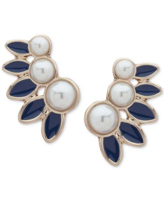 Ivanka Trump Gold-Tone Imitation Pearl & Blue Climber Earrings - Macy's