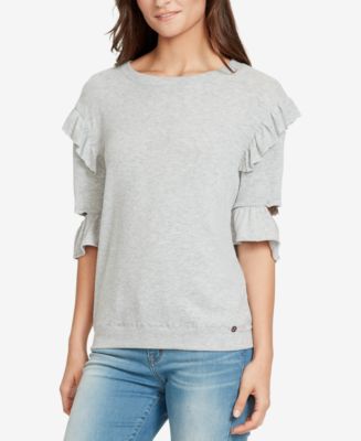 WILLIAM RAST Ruffled Cutout-Sleeve Sweatshirt - Macy's