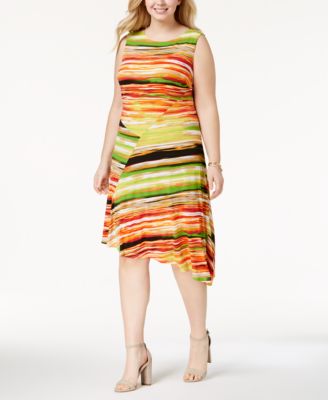 Ellen Tracy Plus Size Printed Asymmetrical Dress - Macy's